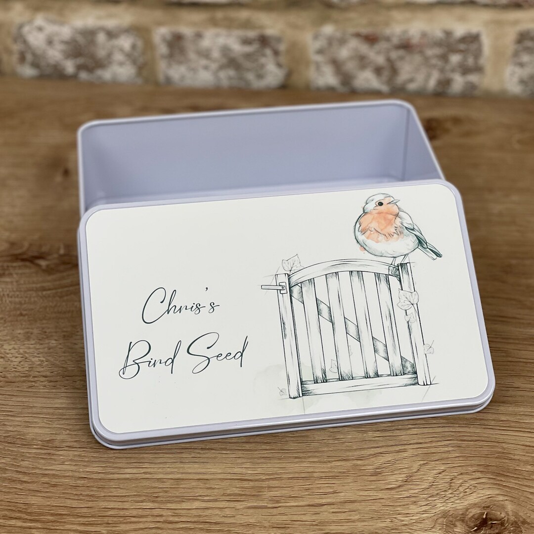 Personalised Robin Sketch Bird Seed Box Tin - Etsy