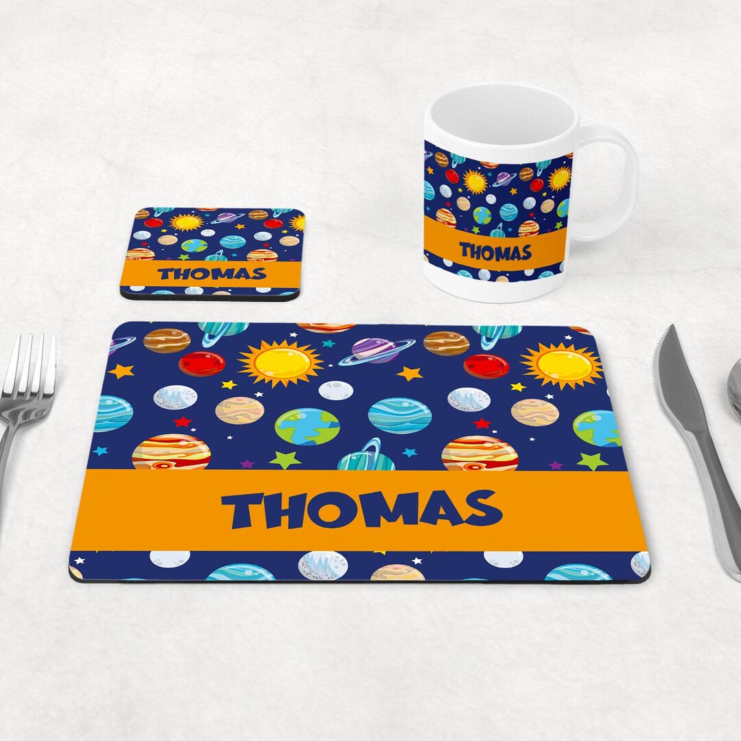 Personalised Planets Space Dinner Placemat Coaster Mug - Etsy