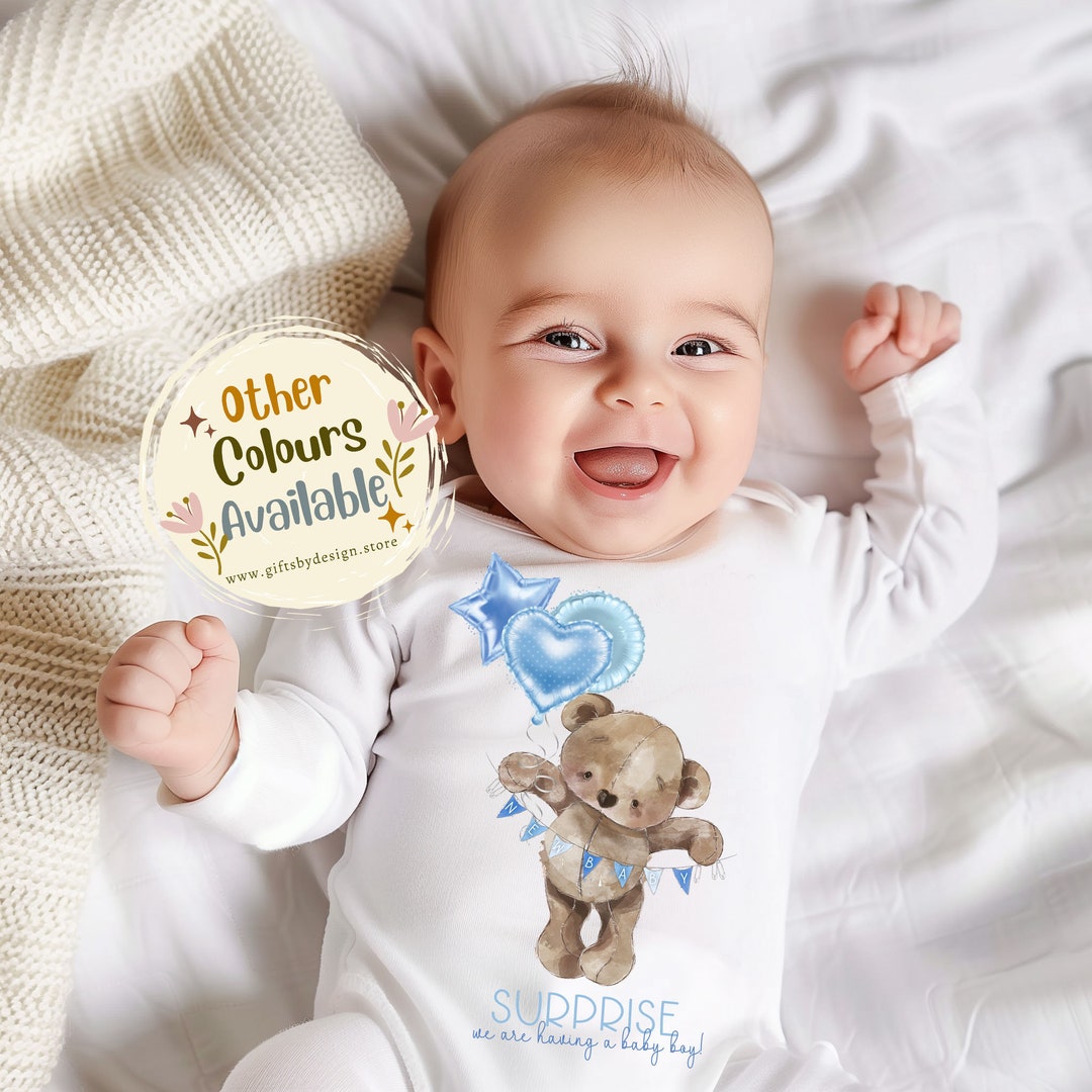 Personalised Baby Shower Bear We're Having A Vest Onesie Bib Babygro ...