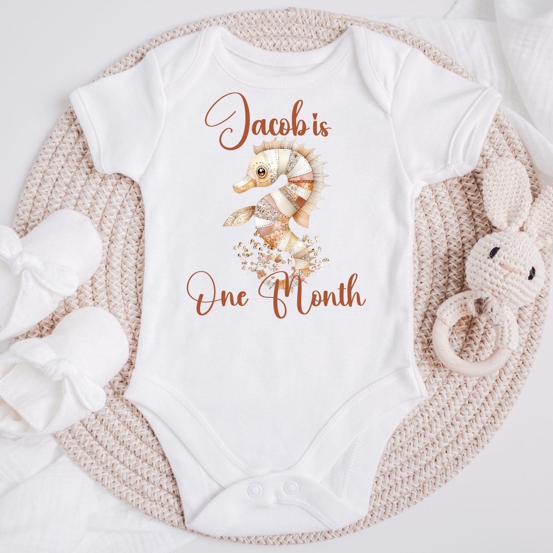 Personalised Monthly Milestone Bodysuit Onesie Patchwork Seahorse Set ...