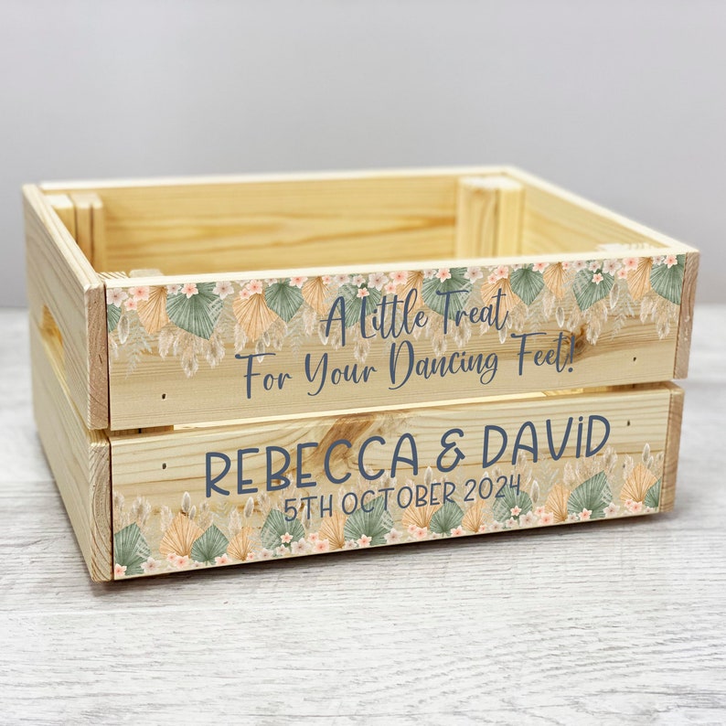 Personalized Wedding Flip Flop Crate: Tropical Green Flowers, Rustic ...