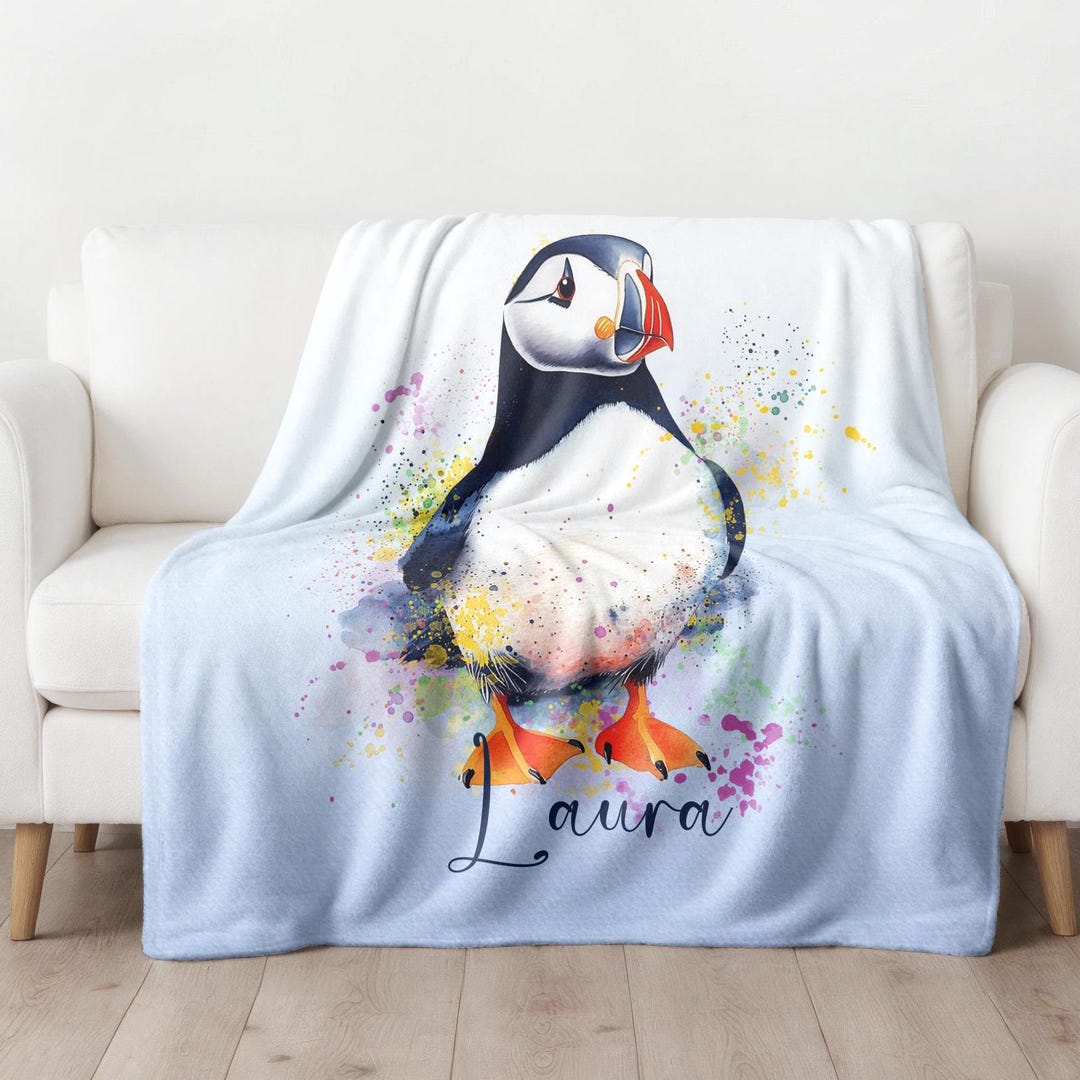 Personalised Puffin Splash Colour Sherpa Fleece Blanket - Etsy