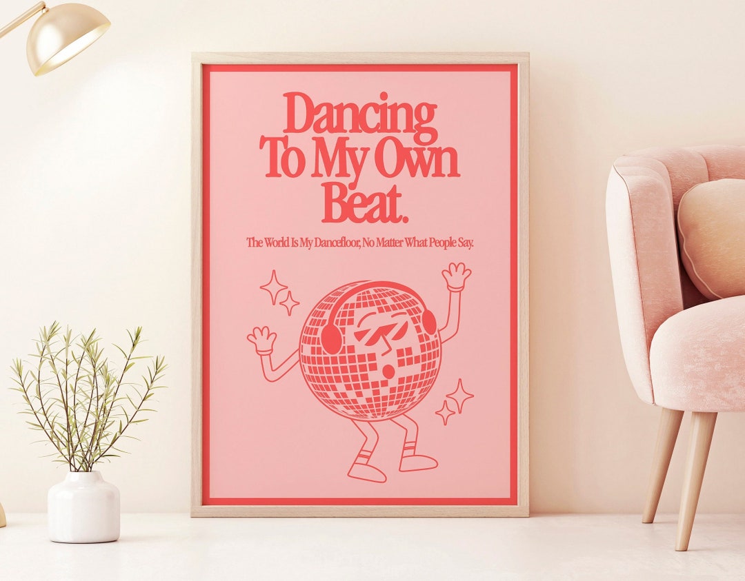 Dancing To My Own Beat Poster Mindful Retro Quote Print Smiley 90s Wavy