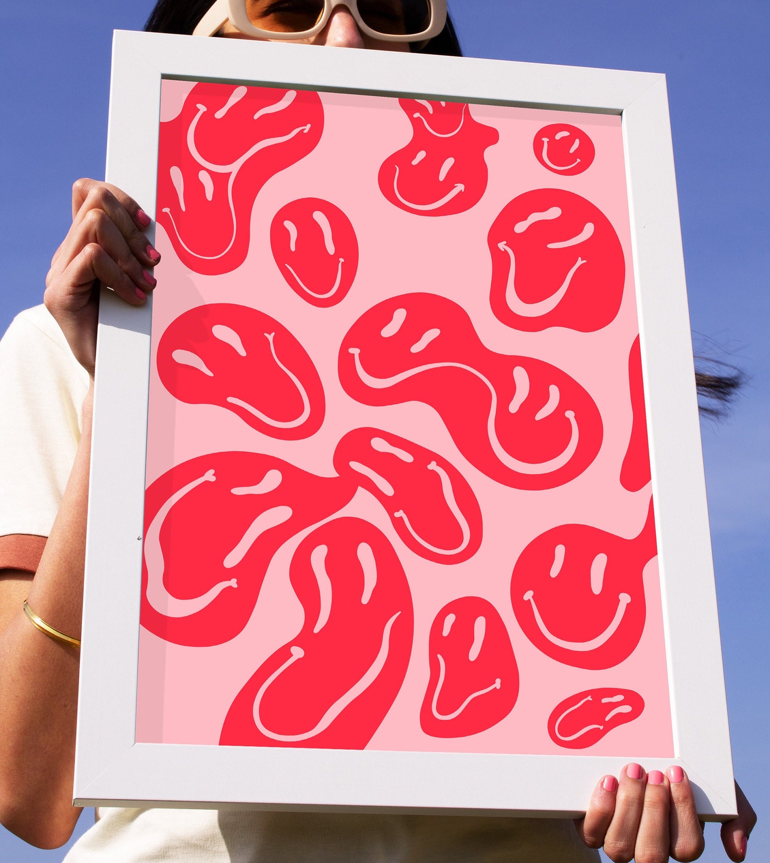 Retro Smiley Face Wavy Poster Groovy Boho Pop Art Print - Etsy