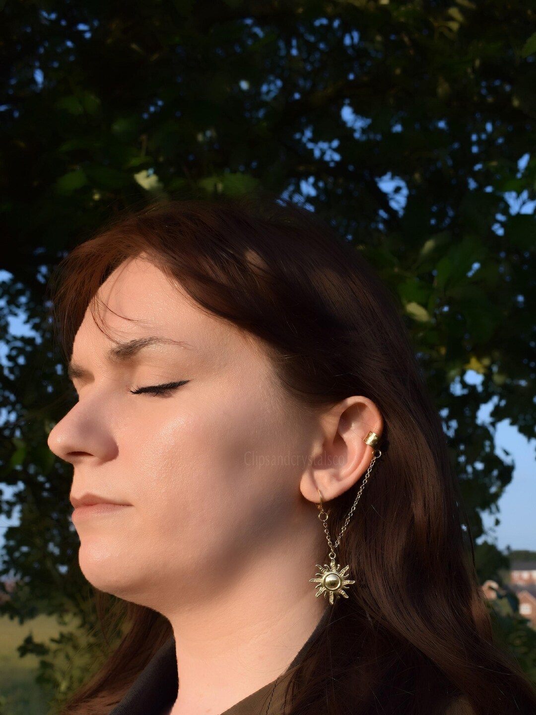 Gold Sun Ear Cuff, Dangle Bohemian Chain Witchy Huggie Hoop Jewelry ...