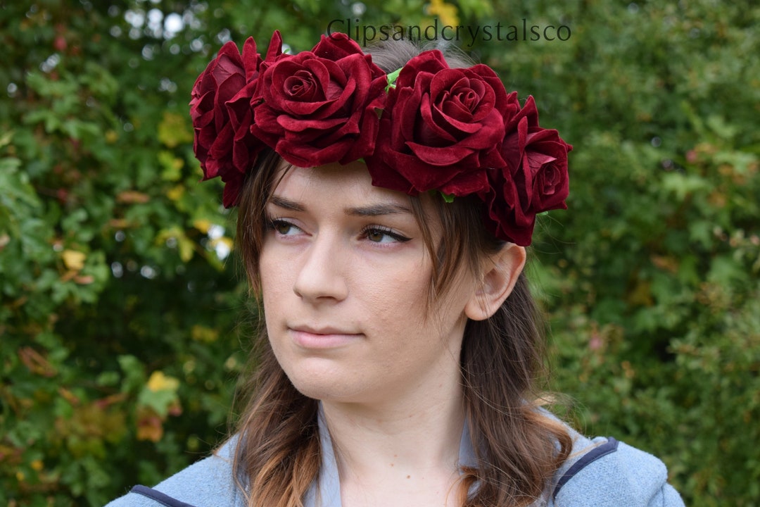 Red Rose Tiara, Flower Headdress Hair Piece Boho Sugar Skull Wreath ...