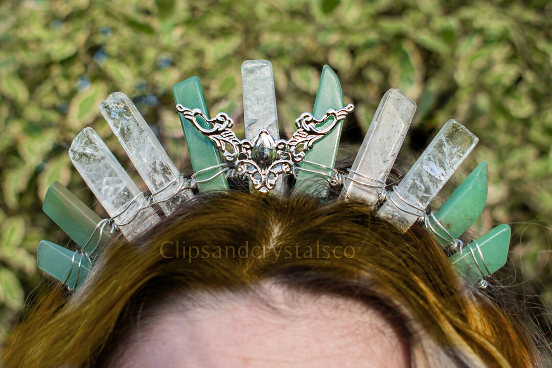 Green Crystal Tiara, Medieval Headdress Fantasy Headpiece Quartz ...