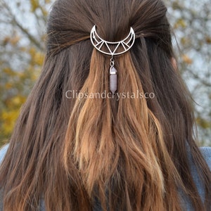 Moon Hair Clip, Silver Crystal Hair Accessory Witchy Pin Boho Hair Barrette Gift Wedding Bridal ...