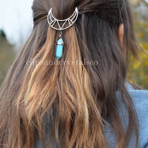 Moon Hair Clip, Silver Crystal Hair Accessory Witchy Pin Boho Hair Barrette Gift Wedding Bridal ...