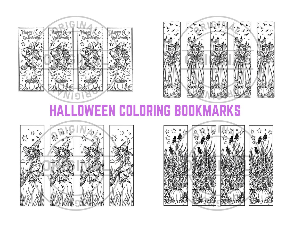 Halloween Coloring Bookmarks, Printable Coloring Activity for Kids - Etsy