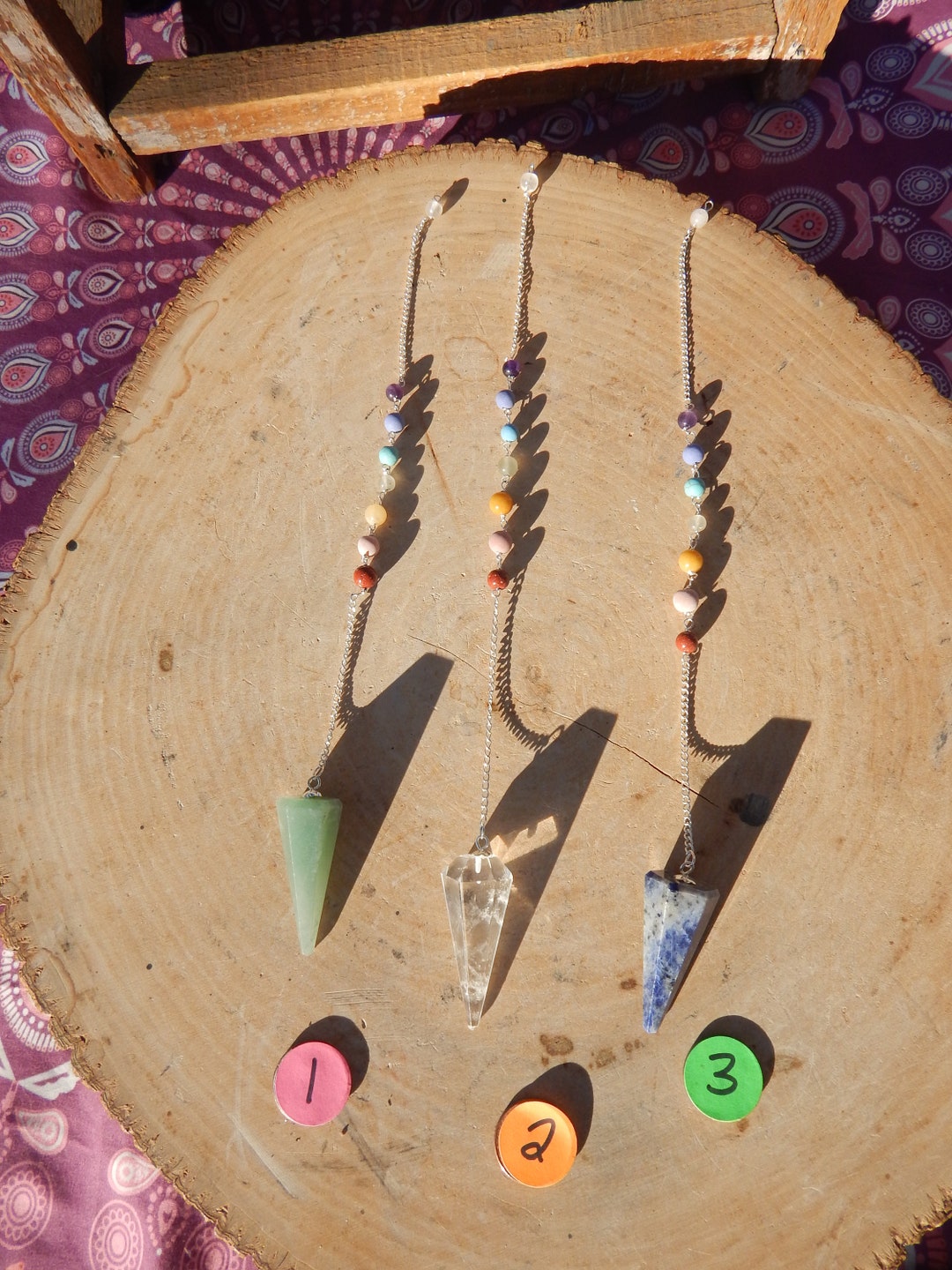 Chakra Bead Chained Pendulum, Gemstone Pendulum W/chakra Bead Chain ...