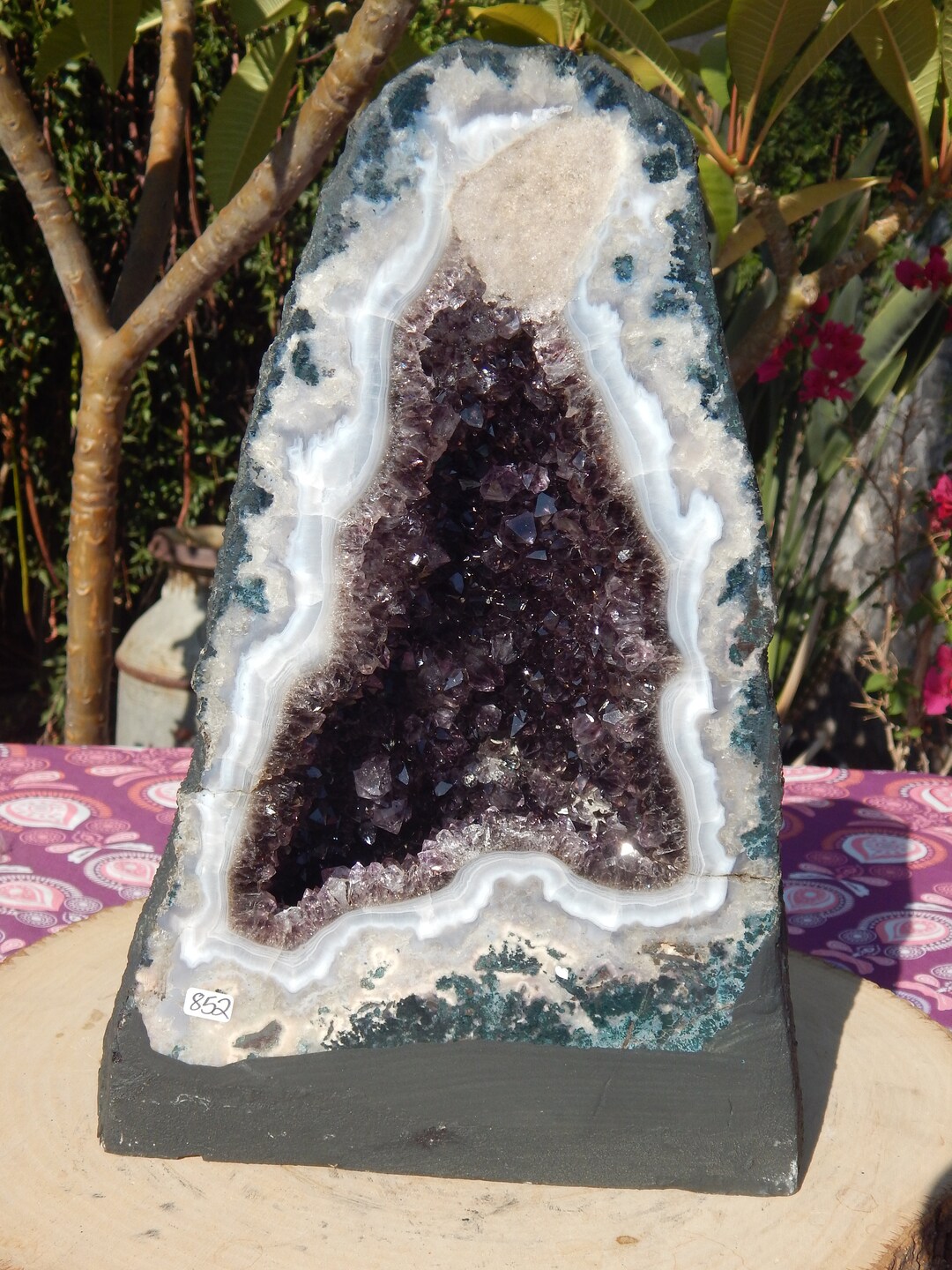 Amethyst Crystal Cathedral Geode: Polished Agate Rim, Healing Decor (20 ...