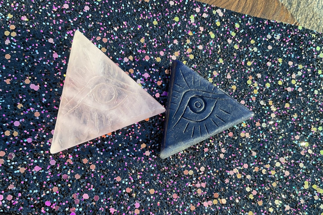 Triangular Carved Evil Eye Crystal Rose Quartz OR Lapis Lazuili - Etsy