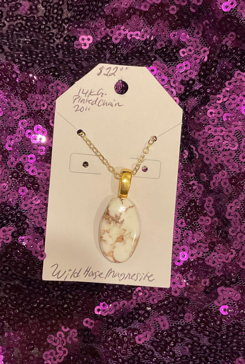 Wild Horse Magnesite Pendant Necklace on 14k Gold Plated Chain - Etsy