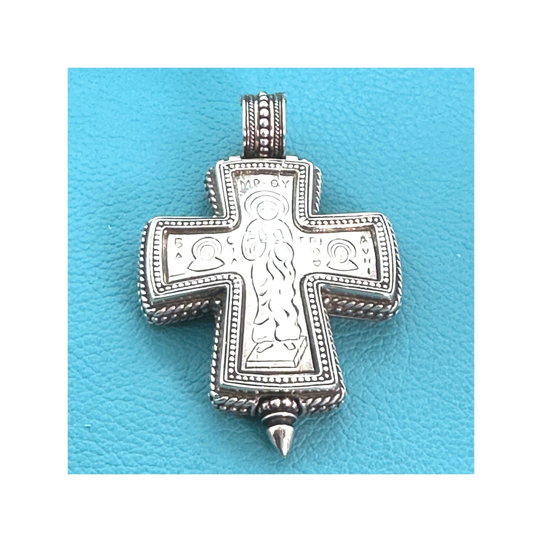 KONSTANTINO Greek Sterling Silver 925 Etched Cross Pendant 2.5” Long W ...