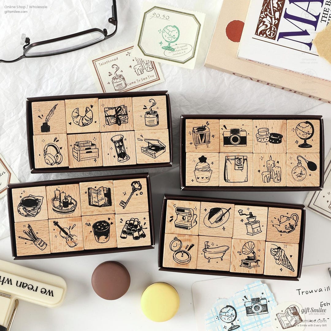 4 Types | Retro Daily Life Stamps | Drink Stamp, Deco Stamps, Cute ...