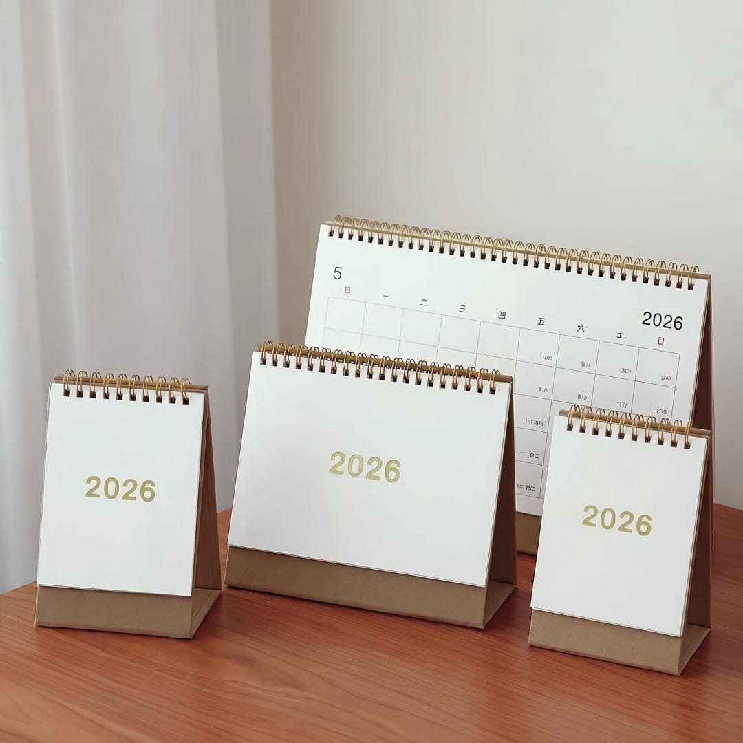 7 Types | 2026 Simple Style Monthly Kraft Base Wire-bound Desk Calendar ...