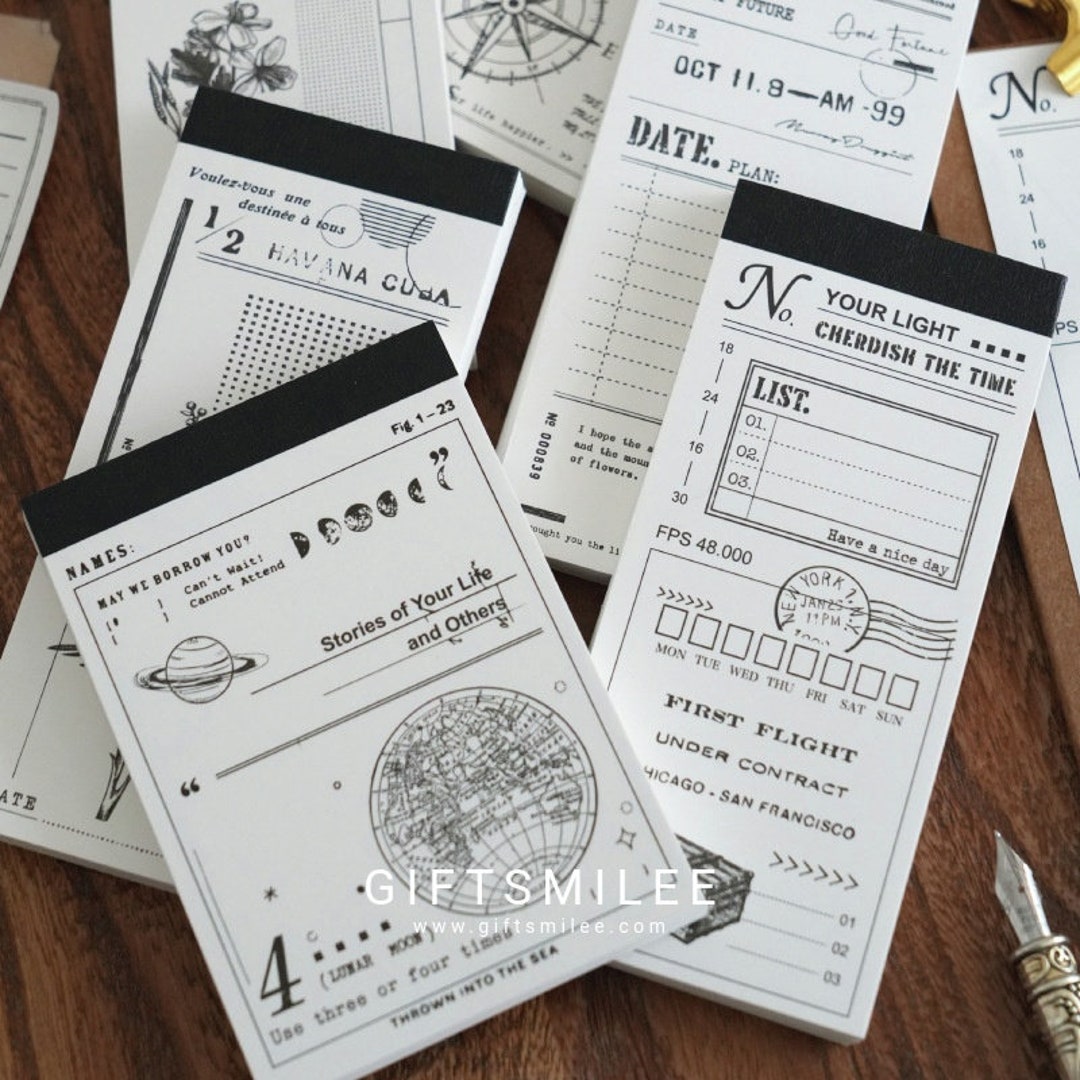 6 Types Old Notes Collage Kit, Ephemera Pad, Planner Tag, Journaling ...