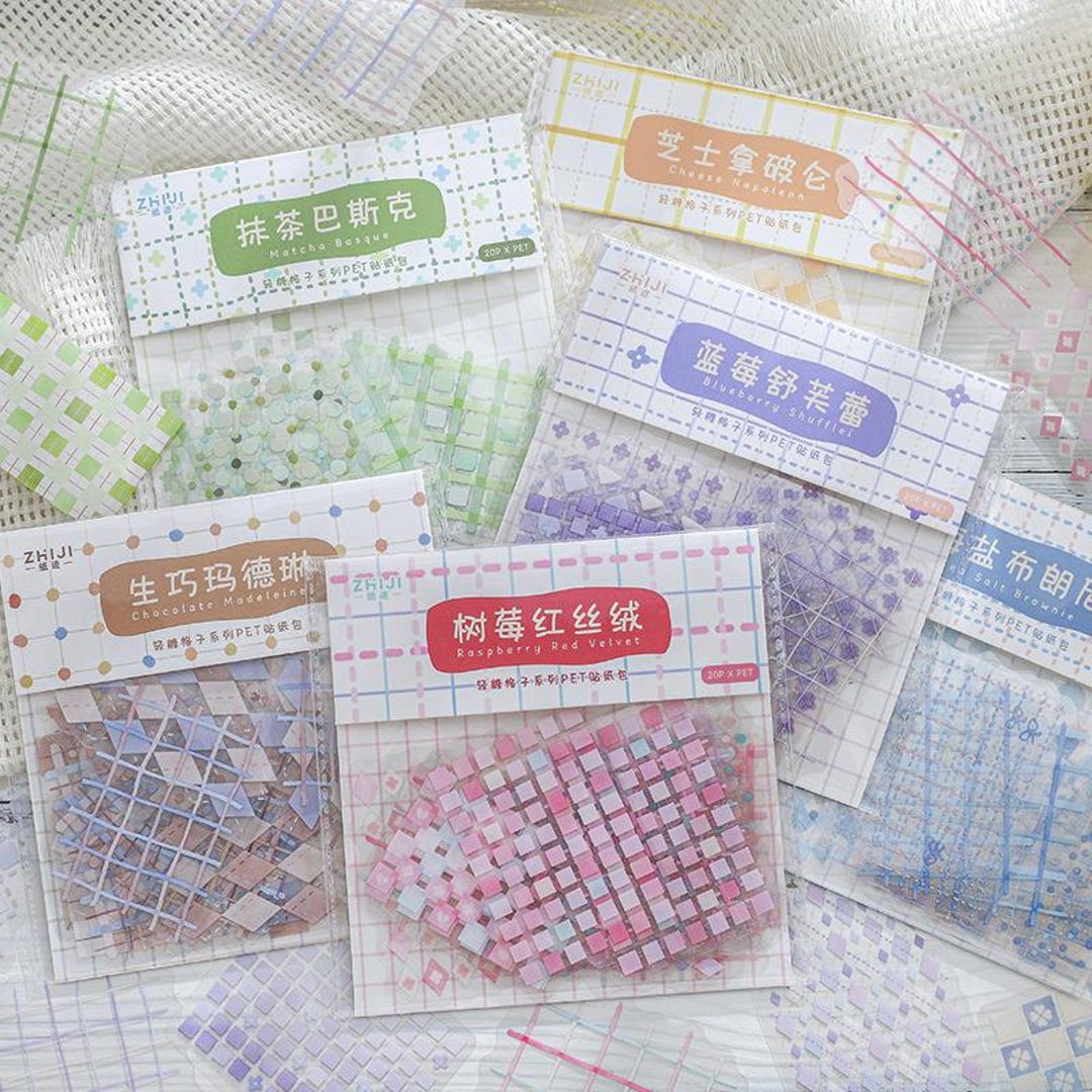 6 Types | Translucent Pet Pastel Plaid Sticker Pack | Small Gingham ...