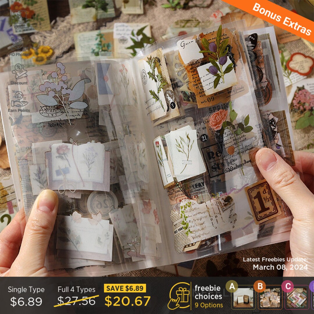 20 Sheets Sticker Book, Nature Theme Sticker Booklet, Vintage Deco ...