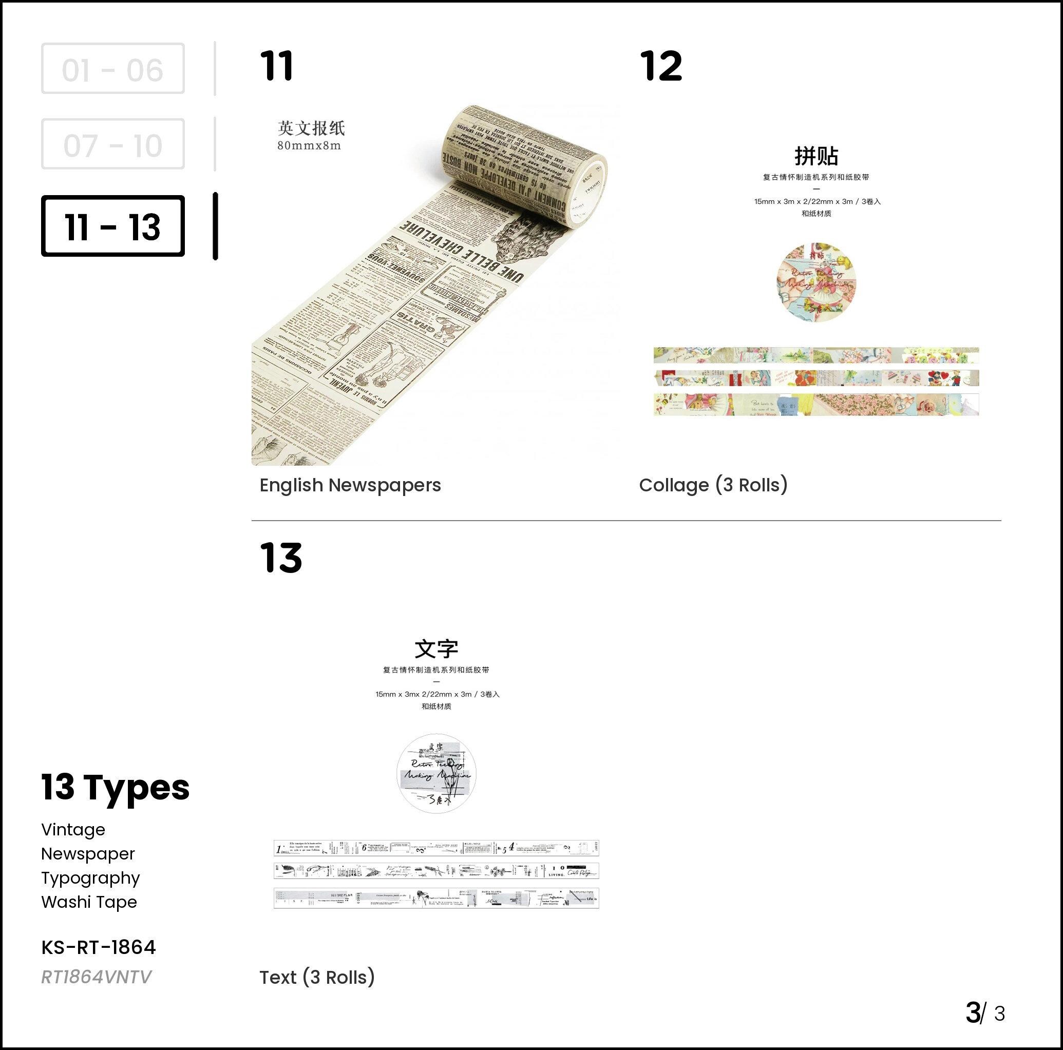 13 Types | Vintage Newspaper Typography Washi Tape | Product Packaging ...