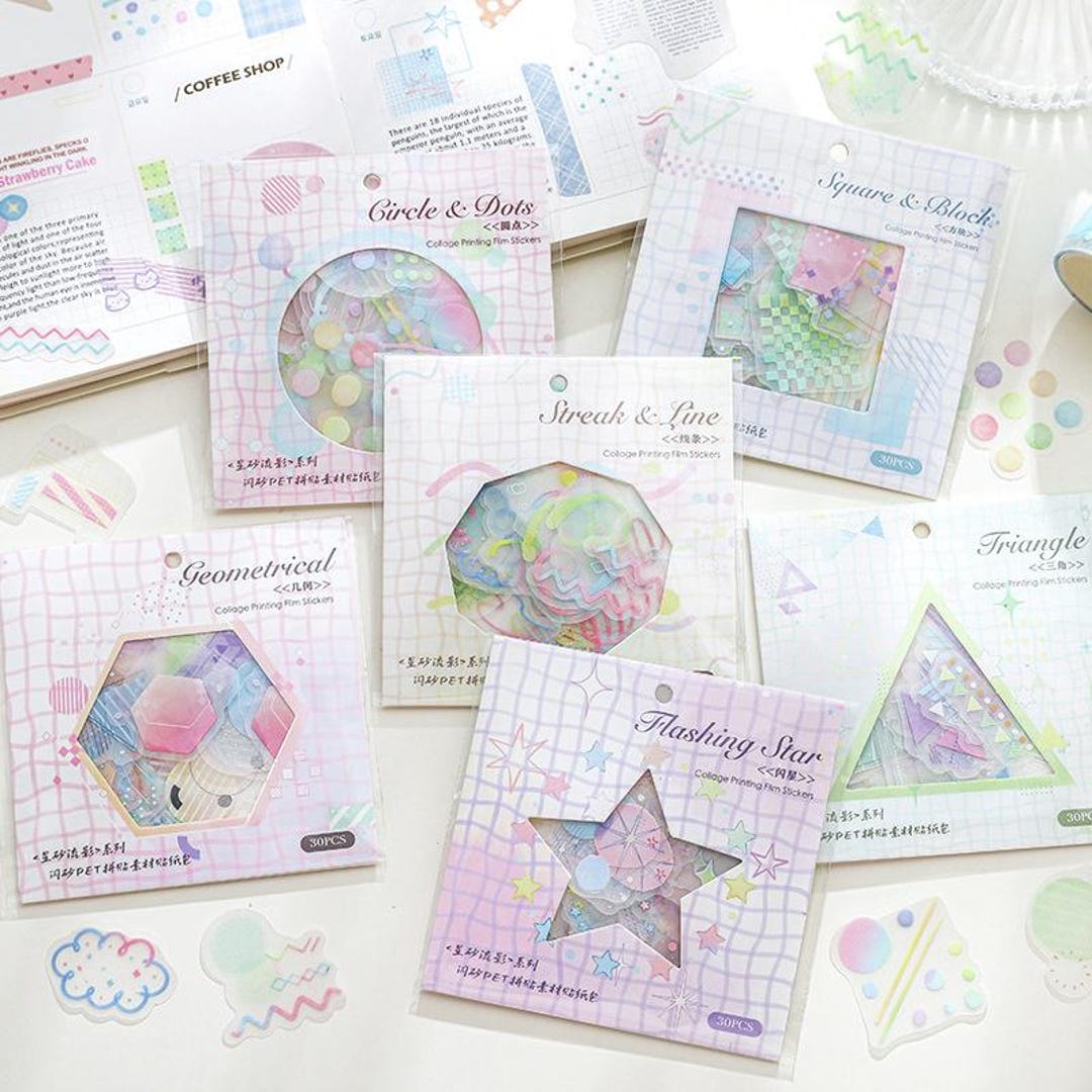 6 Types | Frosted Pet Holographic Pastel Sticker Pack | Decorative ...