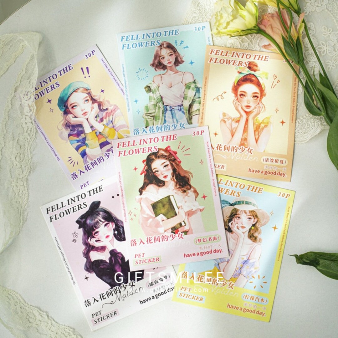 6 Types Good Day the Girl Who Fell Into the Flowers Stickers, Scrapbook ...