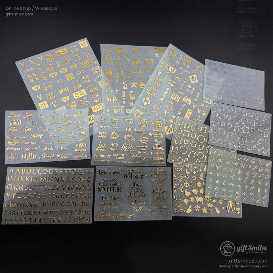 32 Types | Foil Metallic Lettering Decals Assorted Alphabet and Phrase ...