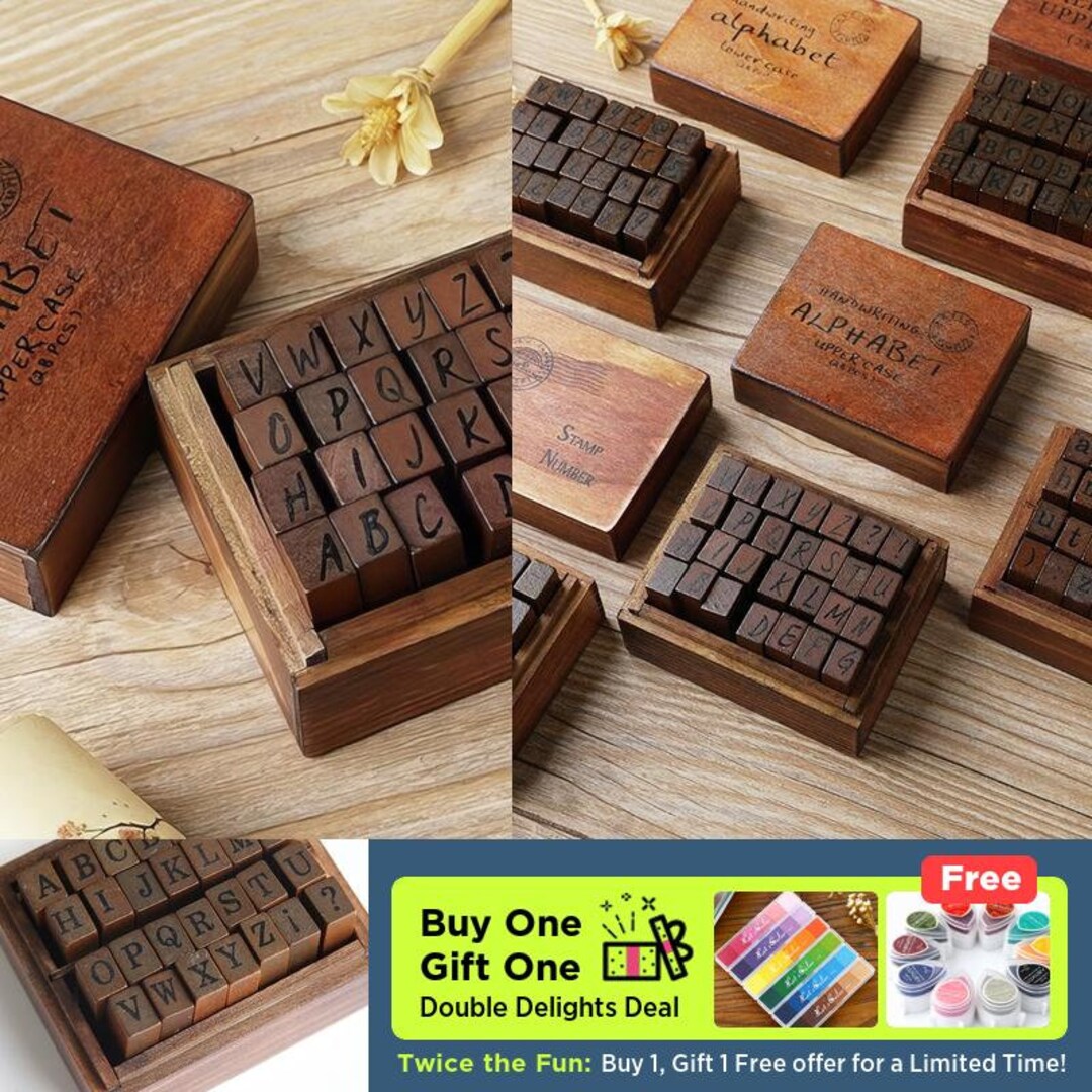 5 Types | Wooden Box Uppercase Stamp,lowercase Stamp,english Letters ...