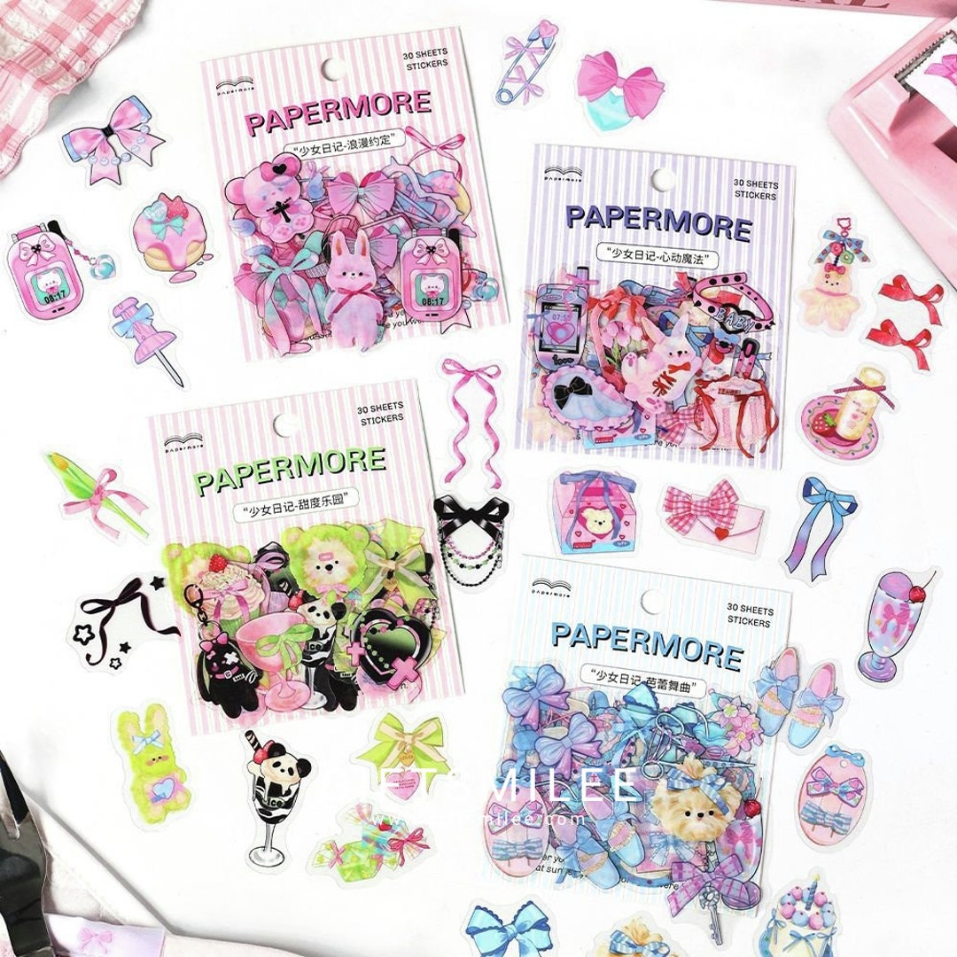 4 Types Papermore Diary of A Young Girl Sticker Packs, Cartoonish Girl, Scrapbooking Book, Kids ...