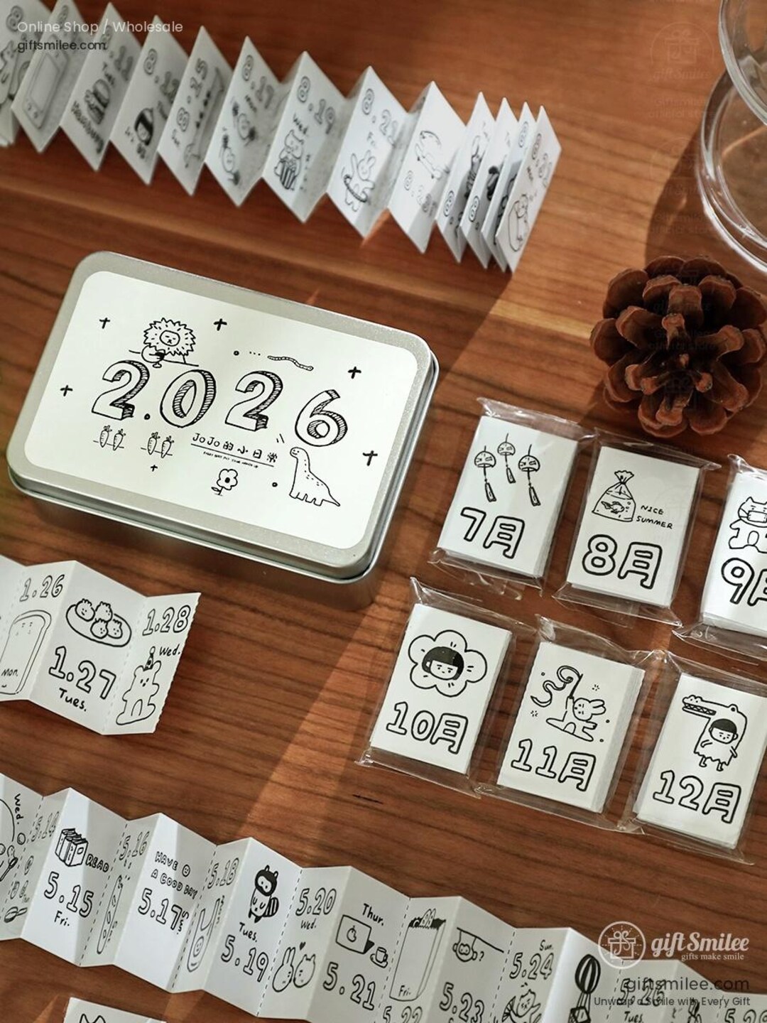 3 Types | 2026 Mini Accordion Pack Metal Tin Daily Date Stickers ...