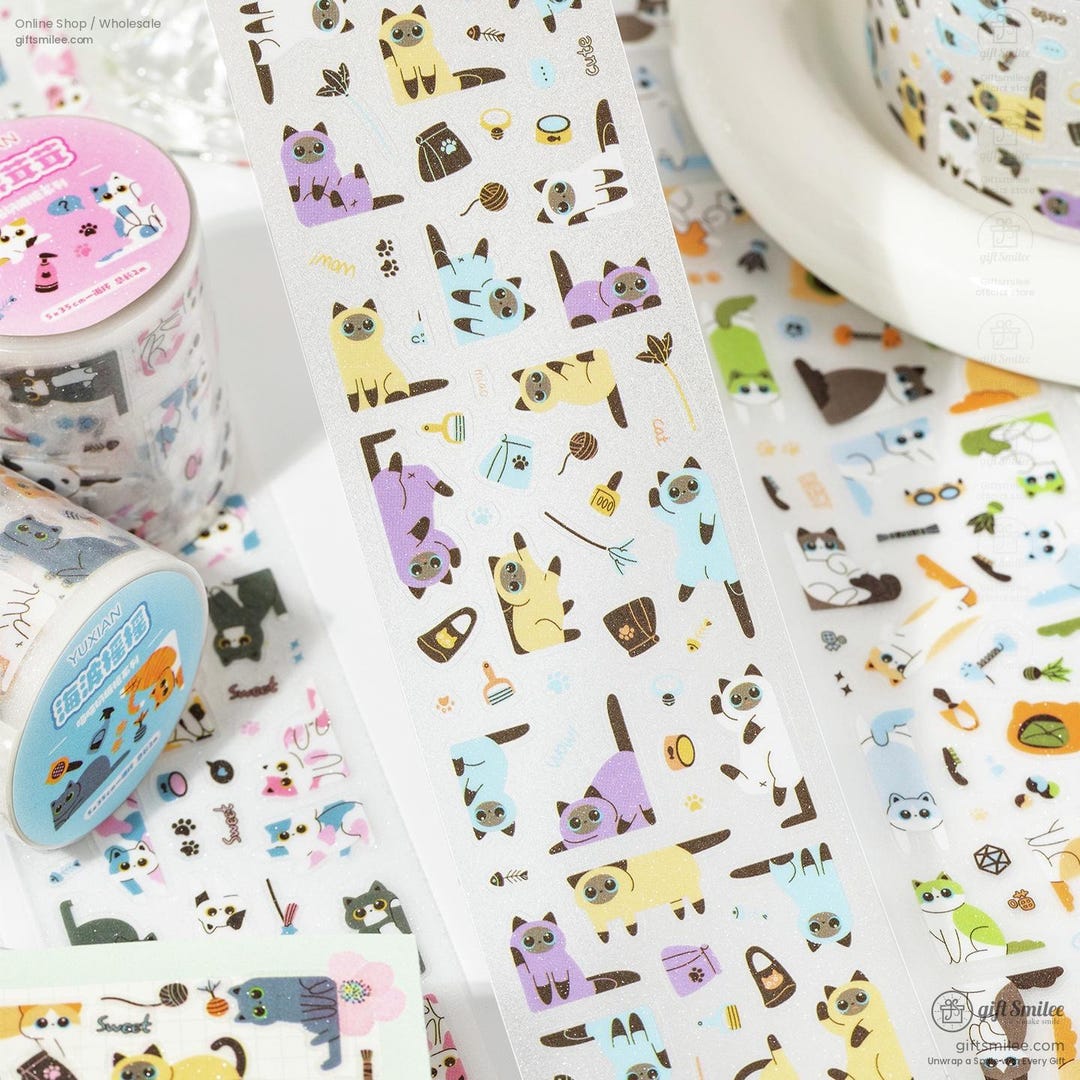 4 Types | Yu Xian Kawaii Cat | Die-cutting Tape, Diary Decals ...