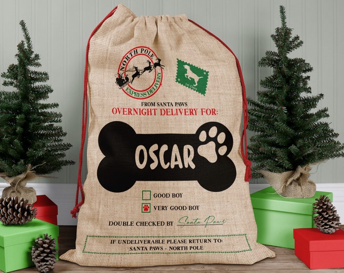 Santa Paws Santa Sack, Pet Santa Bag, Drawstring Sack , Delivery Bag ...
