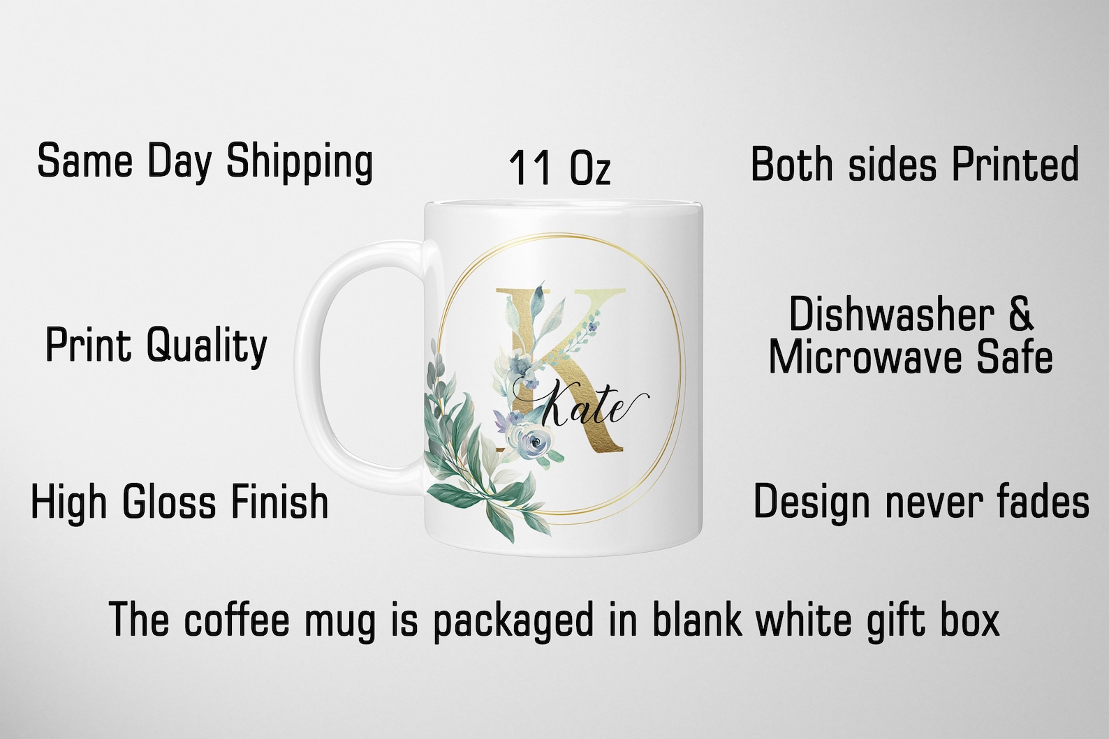 Personalised Mug Golden Initial Name Cup Gift for Friends - Etsy UK