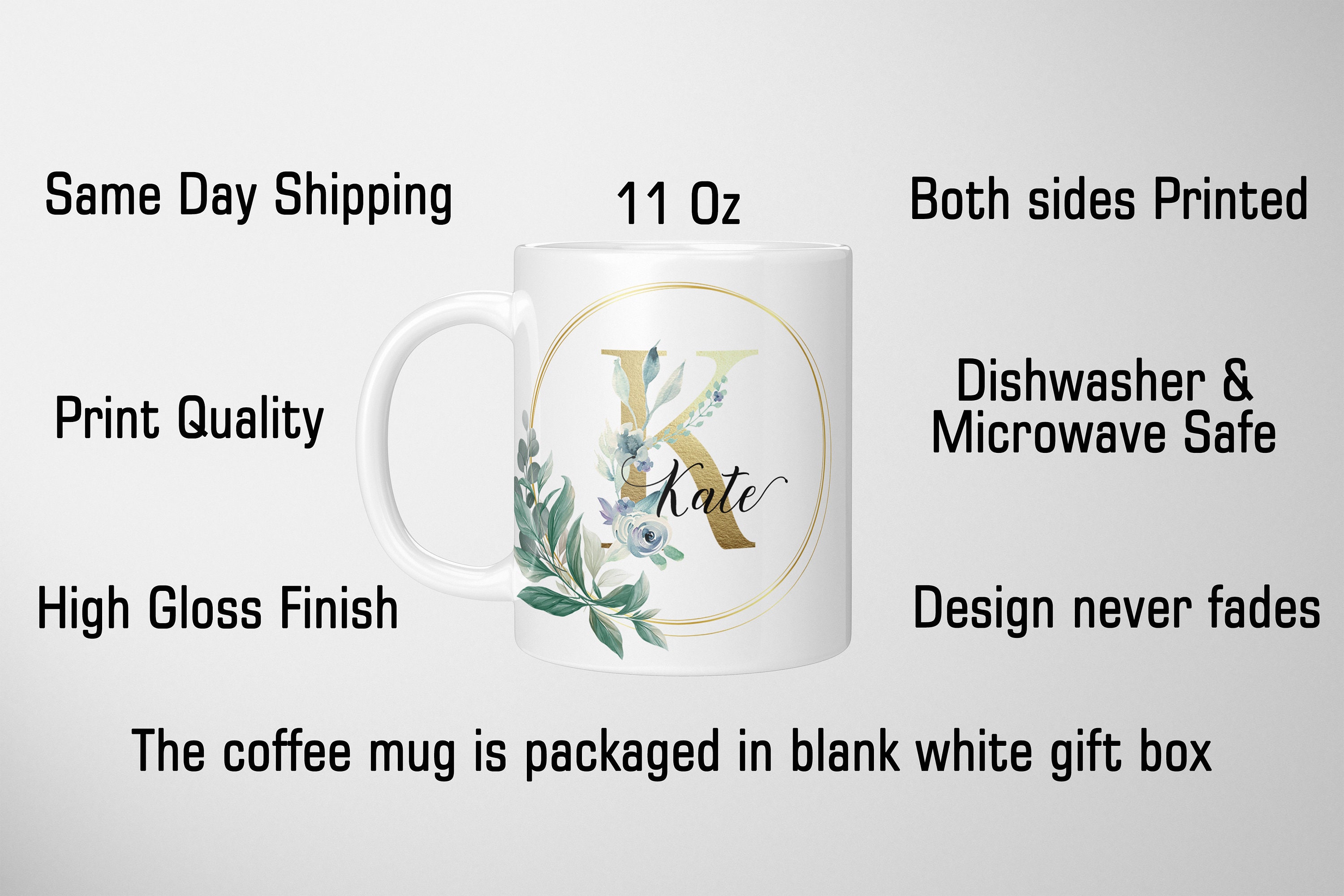 Personalised Mug Golden Initial Name Cup Gift for Friends - Etsy UK