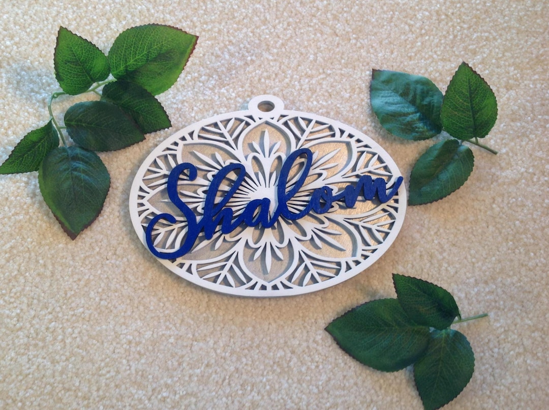 Shalom Mandala Wall or Door Decor Plaque, Silver/white/blue Sign - Etsy