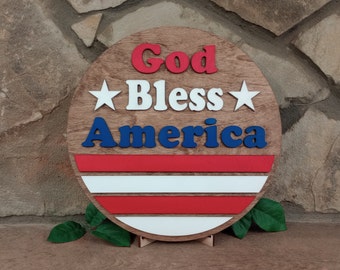 SLATTED 1 Piece SIGN God Bless America Wall Art Door Patriotic Holiday ...