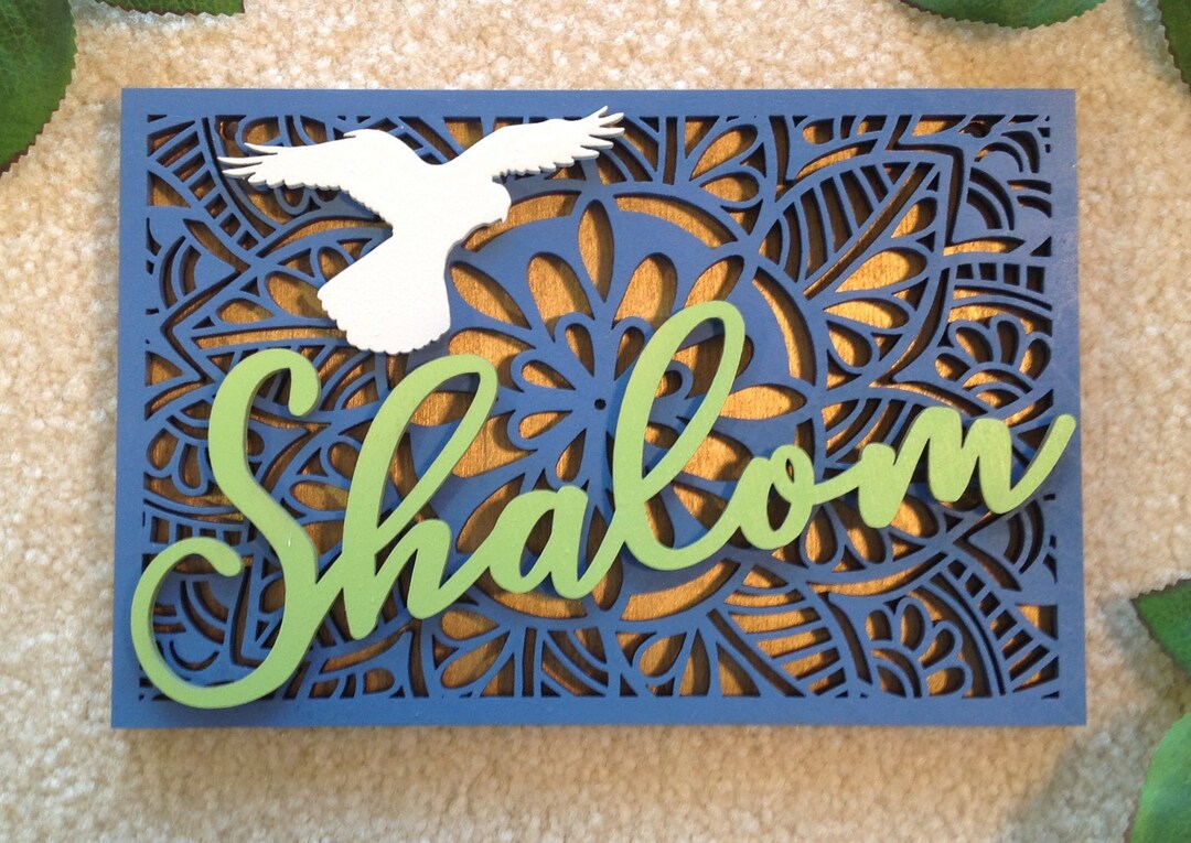 Shalom Mandala Wall or Door Decor Plaque, Gold/medium Blue/white/lime ...