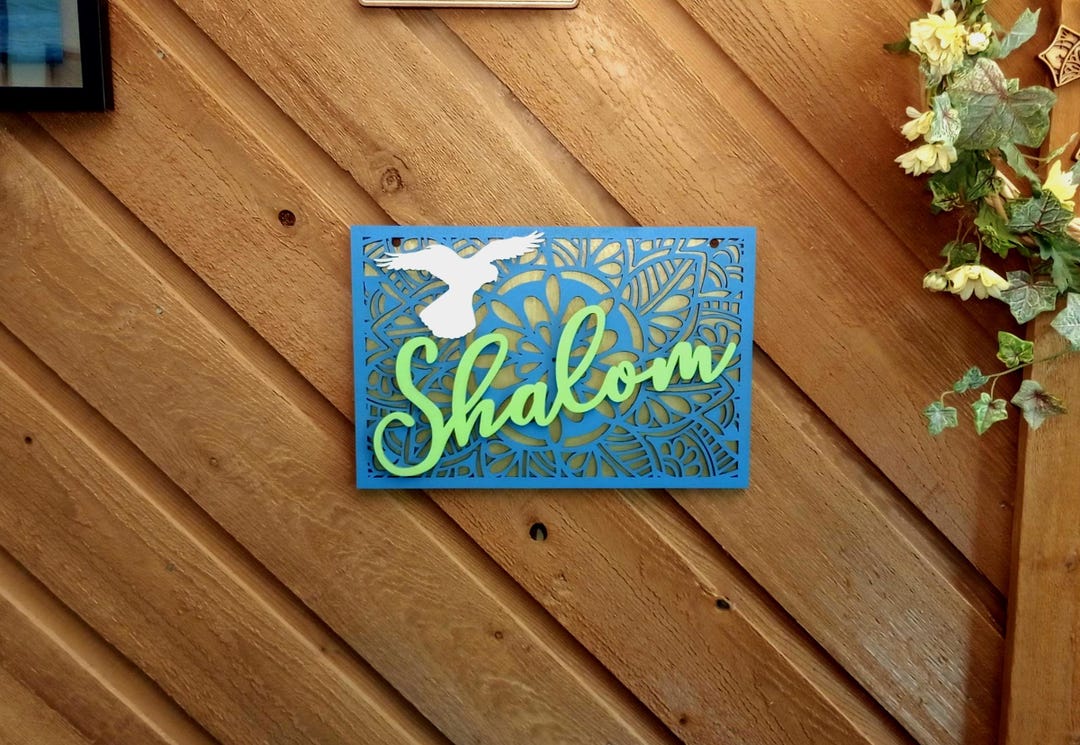 Shalom Mandala Wall or Door Decor Plaque, Gold/medium Blue/white/lime ...