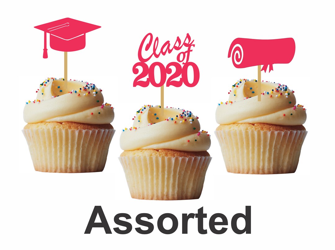 Assorted Cap & Scroll Cupcake Toppers, Class of Any Year Graduation ...