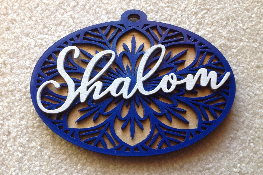 Shalom Mandala Wall or Door Decor Plaque, Gold/blue/white Sign - Etsy