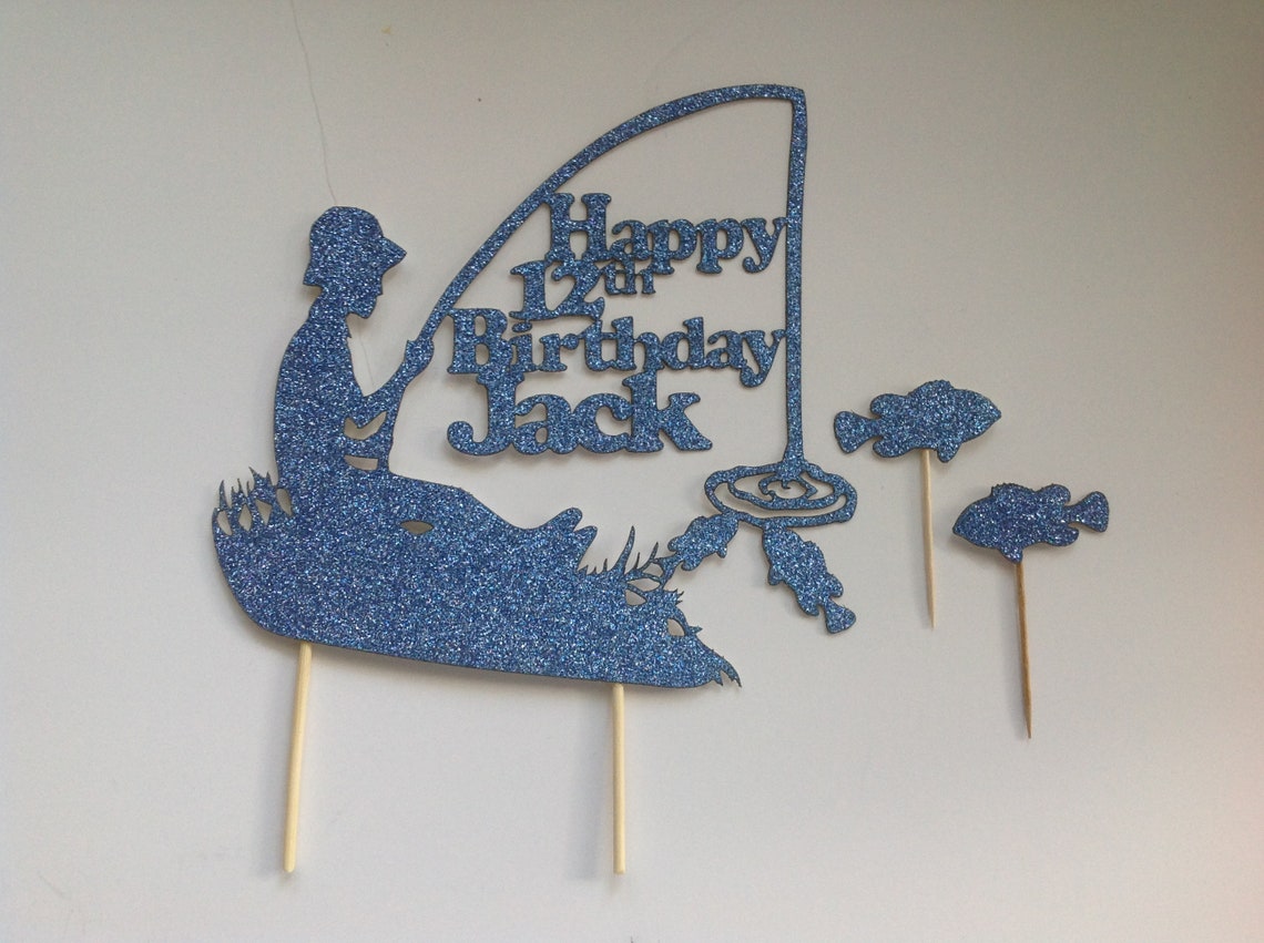 Boy Fishing Birthday Cake Topper Fishing Theme Party Cake | Etsy