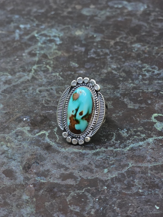 Large Vintage Native American Navajo Turquoise Ring - Gem