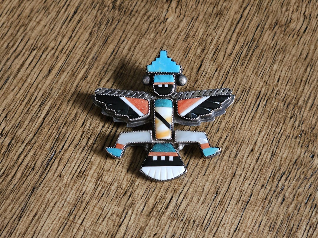 Native American David Tsikewa Zuni Knifewing Inlay Pendant / Brooch Pin ...