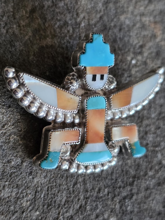Native American David Tsikewa Zuni Knifewing Inlay Br… - Gem