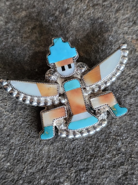 Native American David Tsikewa Zuni Knifewing Inlay Br… - Gem