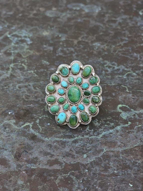 Large Native American Navajo Turquoise Cluster Ring - Gem