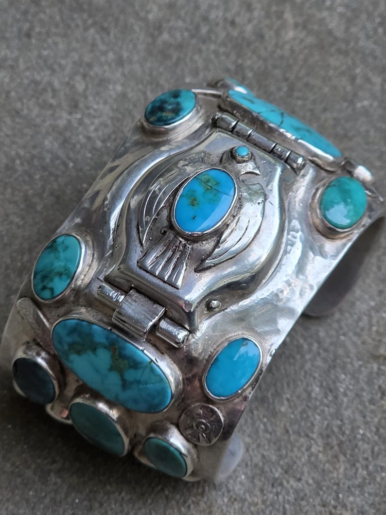 Fred Peshlakai Native American Navajo Blue Gem Turquoise Watch Bracelet ...