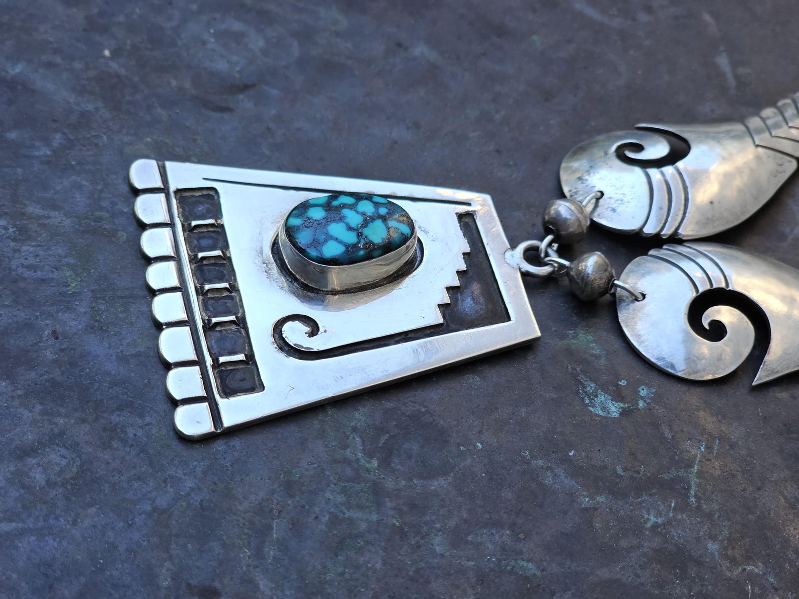 Native American Morris Robinson Hopi Turquoise and Overlay Silver ...