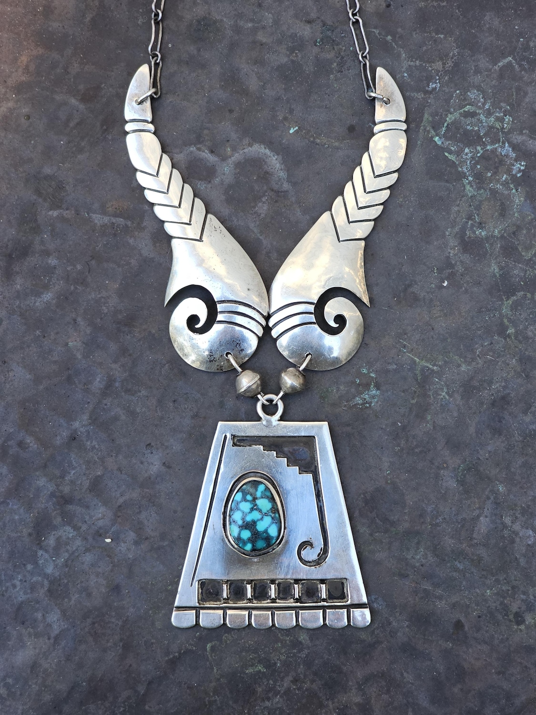 Native American Morris Robinson Hopi Turquoise and Overlay Silver ...